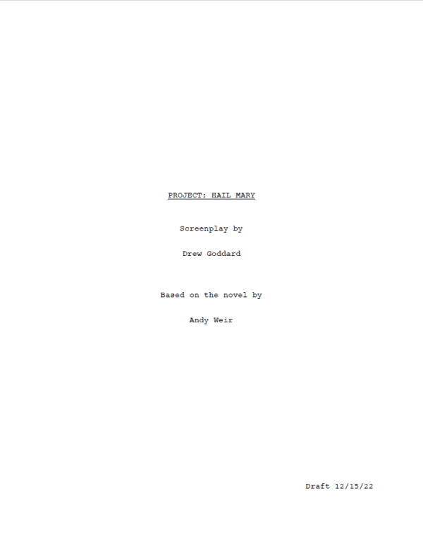 Project Hail Mary – Movie Script / Screenplay PDF or Printed Copy